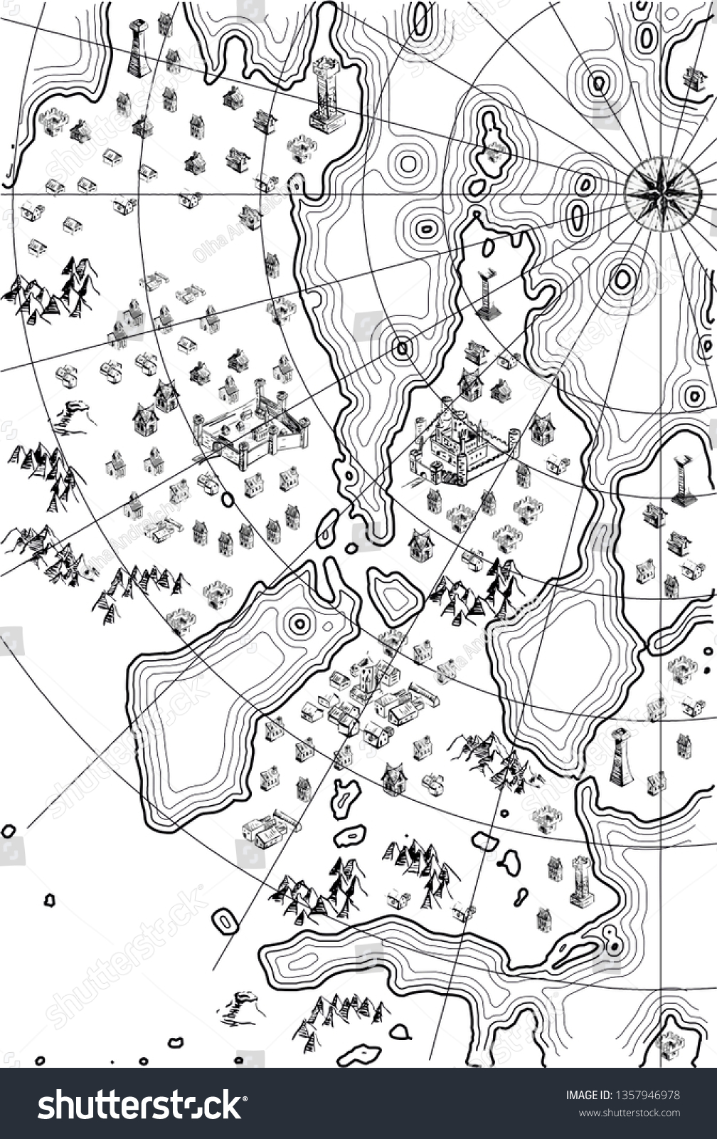 Fantasy Map Drawings: เวกเตอร์สต็อก (ปลอดค่าลิขสิทธิ์) 1357946978 ...