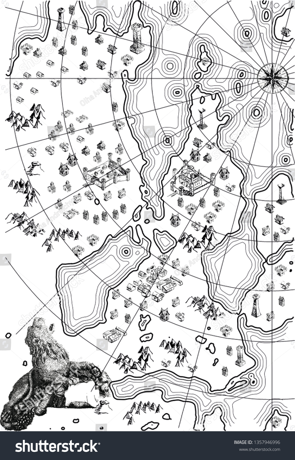 Fantasy Map Drawings: vector de stock (libre de regalías) 1357946996 ...