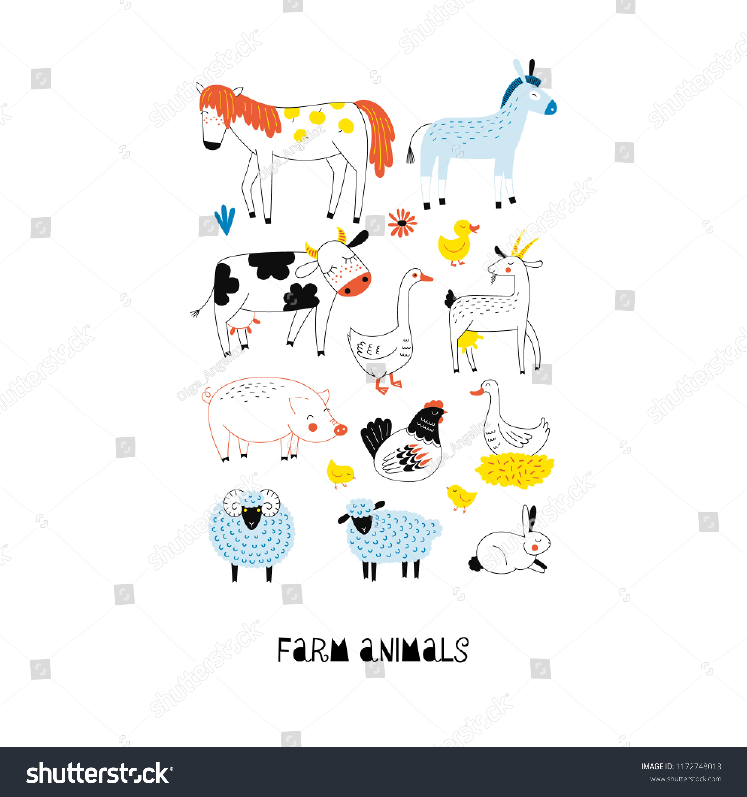 Farm Animals Graphic Poster Stock Vector (Royalty Free) 1172748013