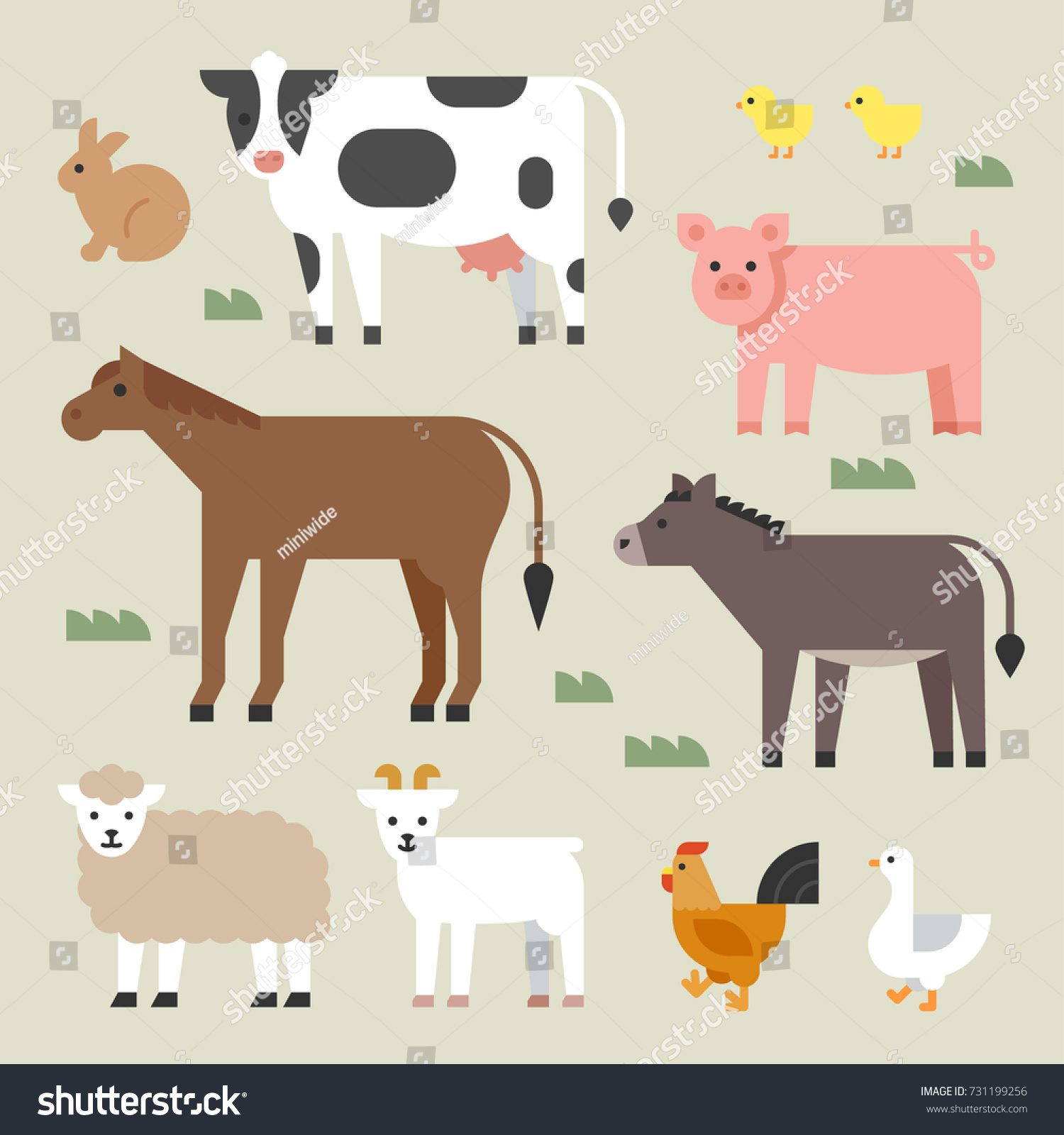 Farm Animals Side View Vector Illustration Stock Vector (Royalty Free ...
