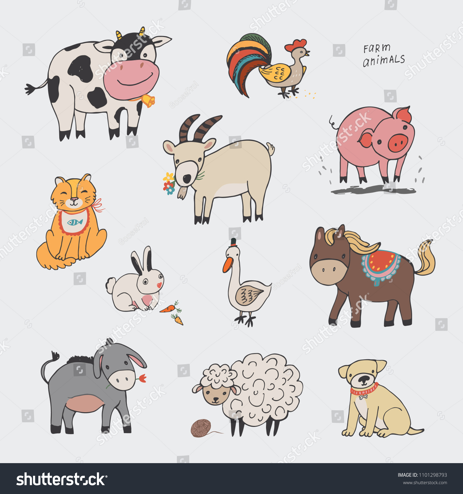 Farm Animals Vector Illustrations Set : image vectorielle de stock ...