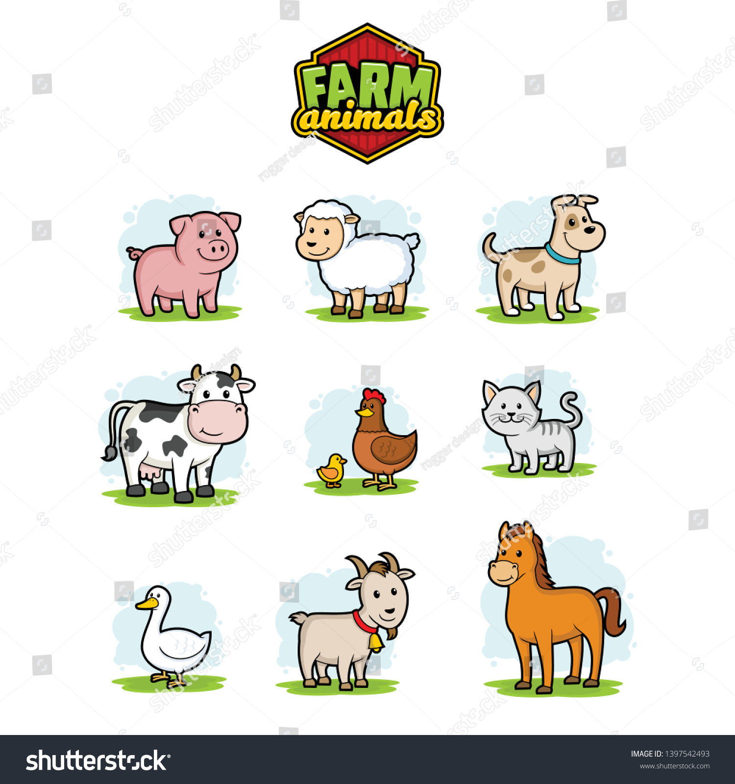 Farm Animals Vector Set Drawing: เวกเตอร์สต็อก (ปลอดค่าลิขสิทธิ์ ...