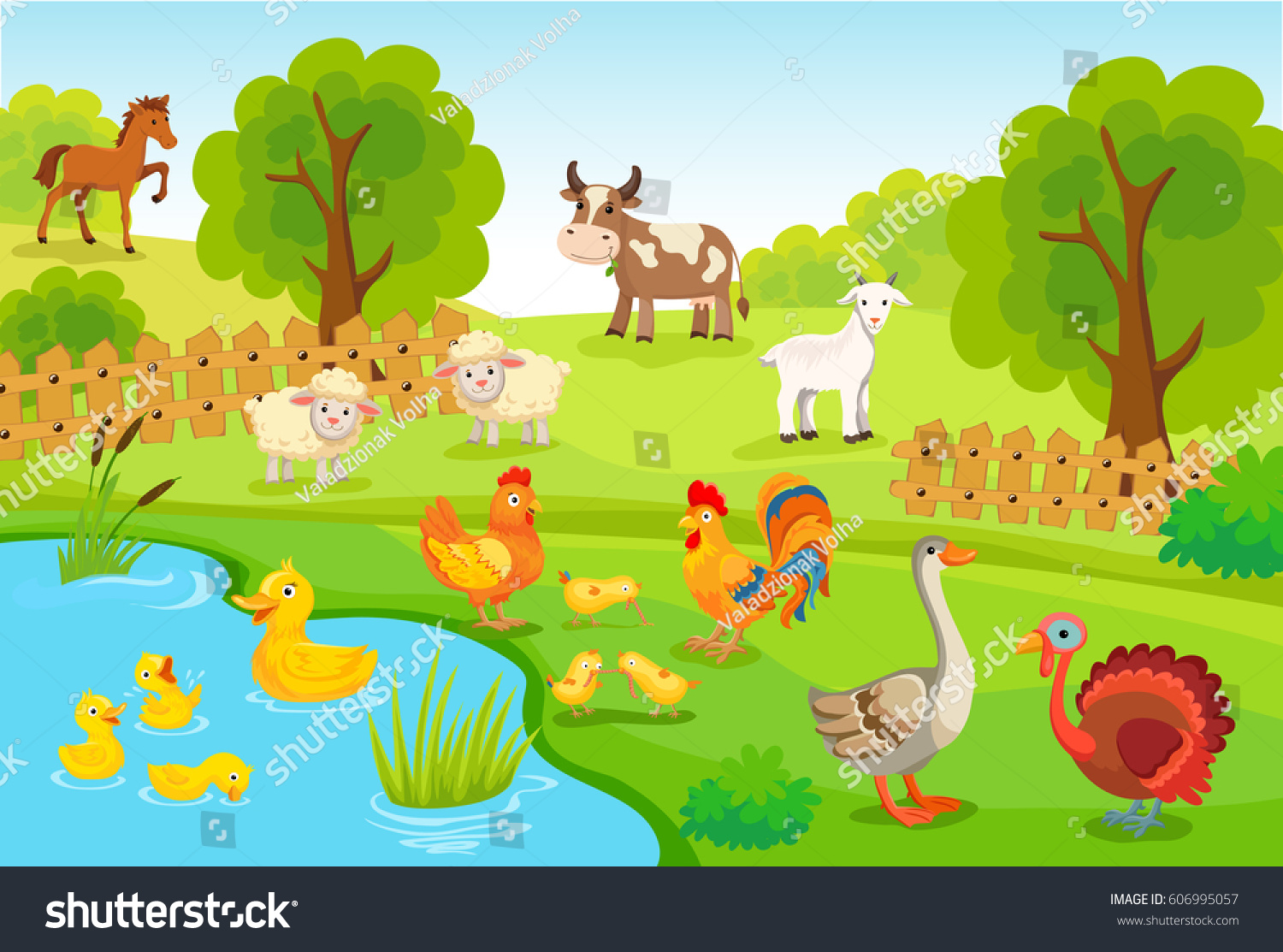 Farm Background Animals Stock Vector (Royalty Free) 606995057 ...