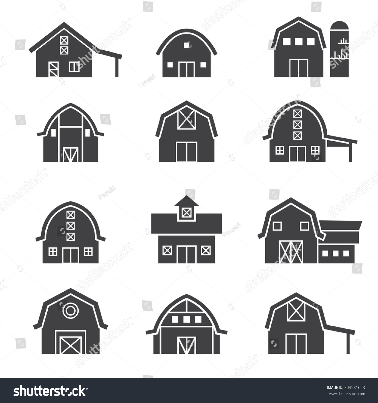 Farm Building Icon Set Stock Vector (Royalty Free) 304581653