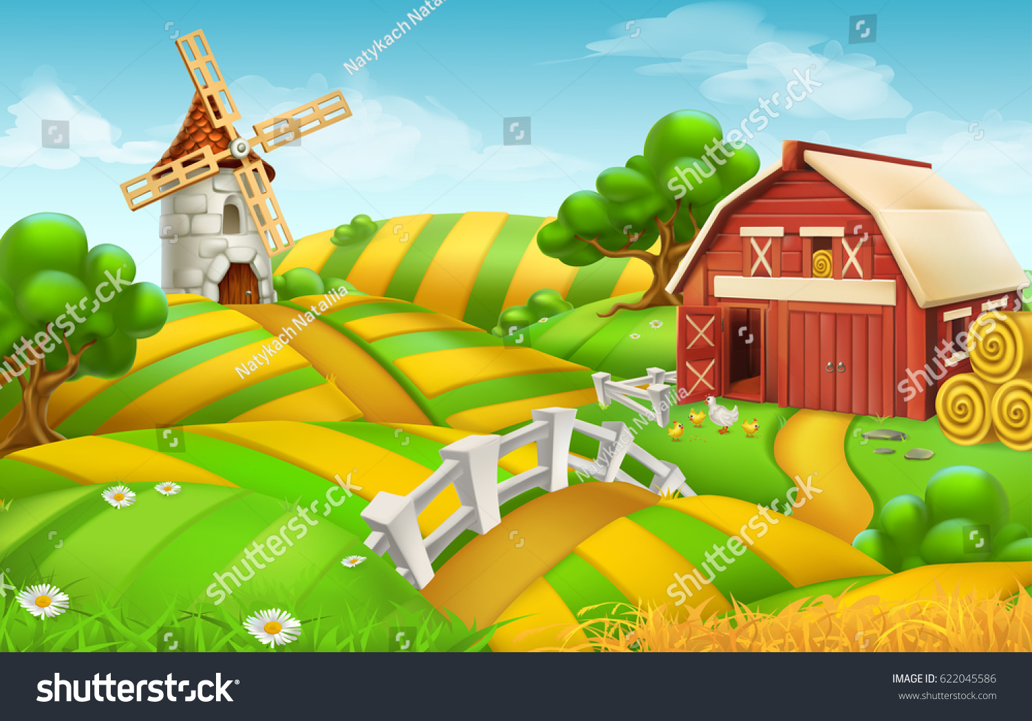 Farm Field Landscape 3d Vector Background Stock Vector (Royalty Free ...
