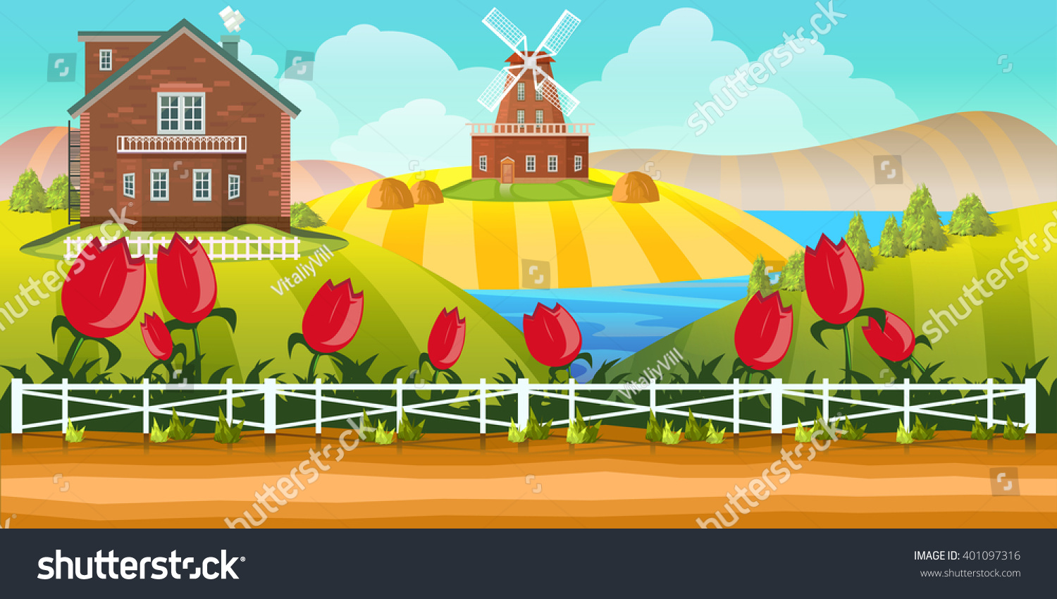 Farm Game Background 2d Game Application Stock Vector 401097316 ...