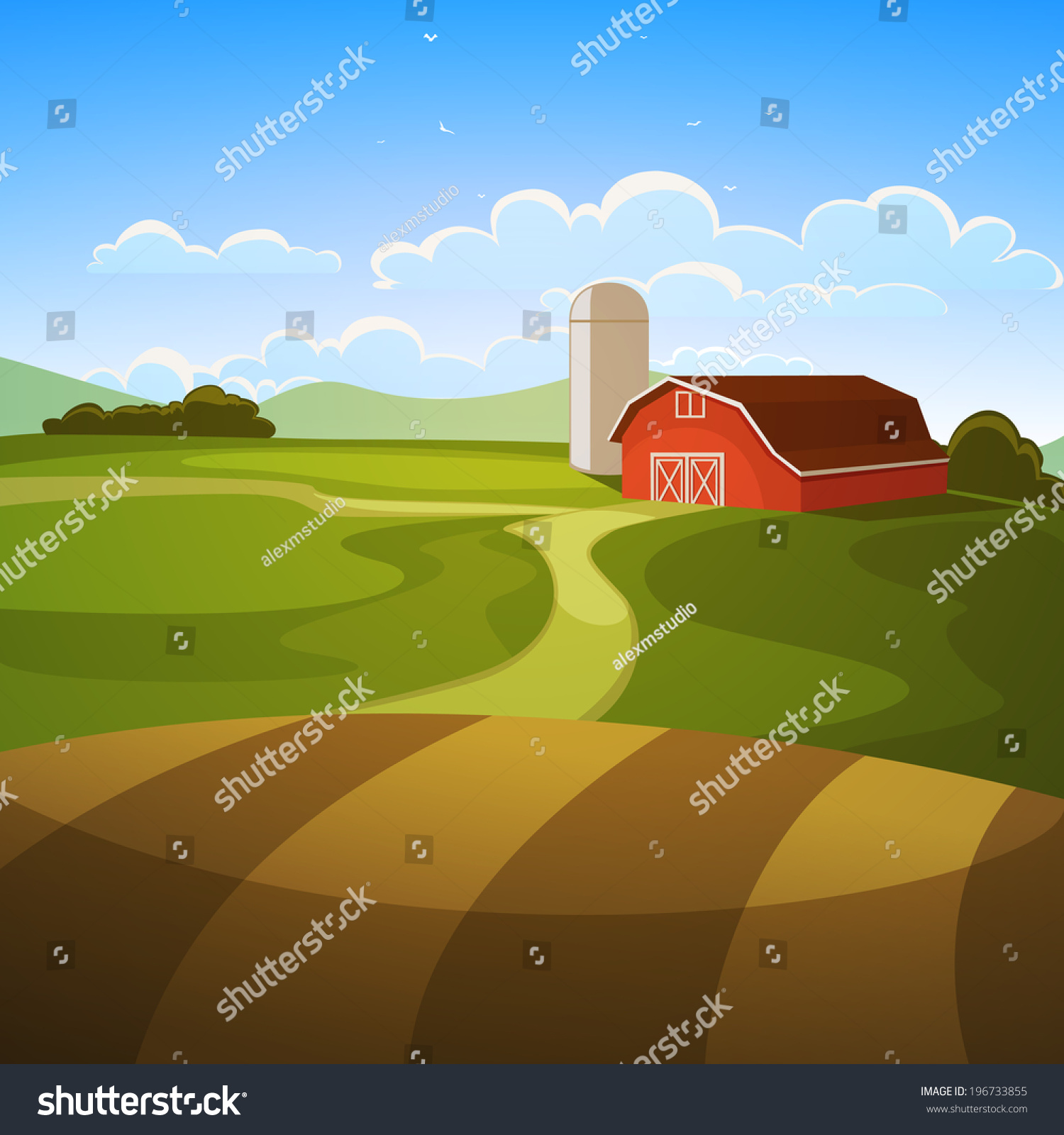 Farm Landscape Stock Vector (Royalty Free) 196733855