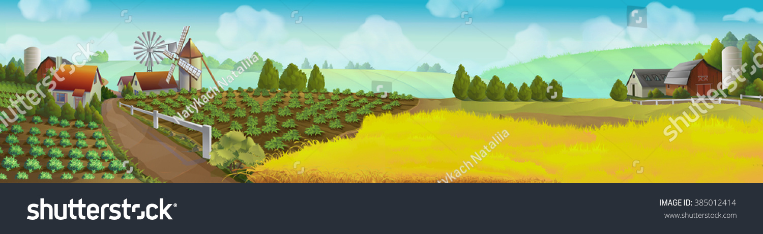 Farm Panorama Landscape Vector Background Stock Vector (Royalty Free ...