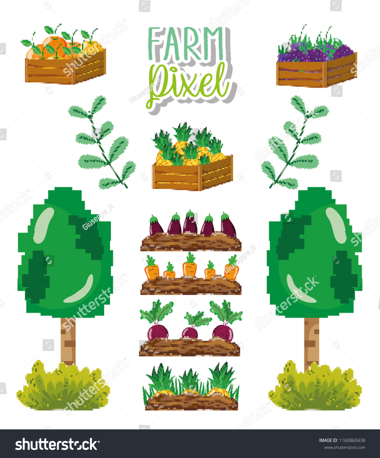 Farm Pixel Cartoons: เวกเตอร์สต็อก (ปลอดค่าลิขสิทธิ์) 1160860438 ...