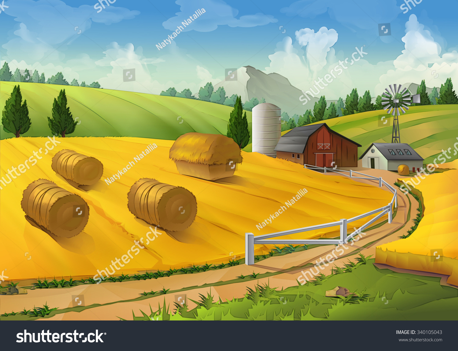 Farm Rural Landscape Vector Background Stock Vector (Royalty Free ...