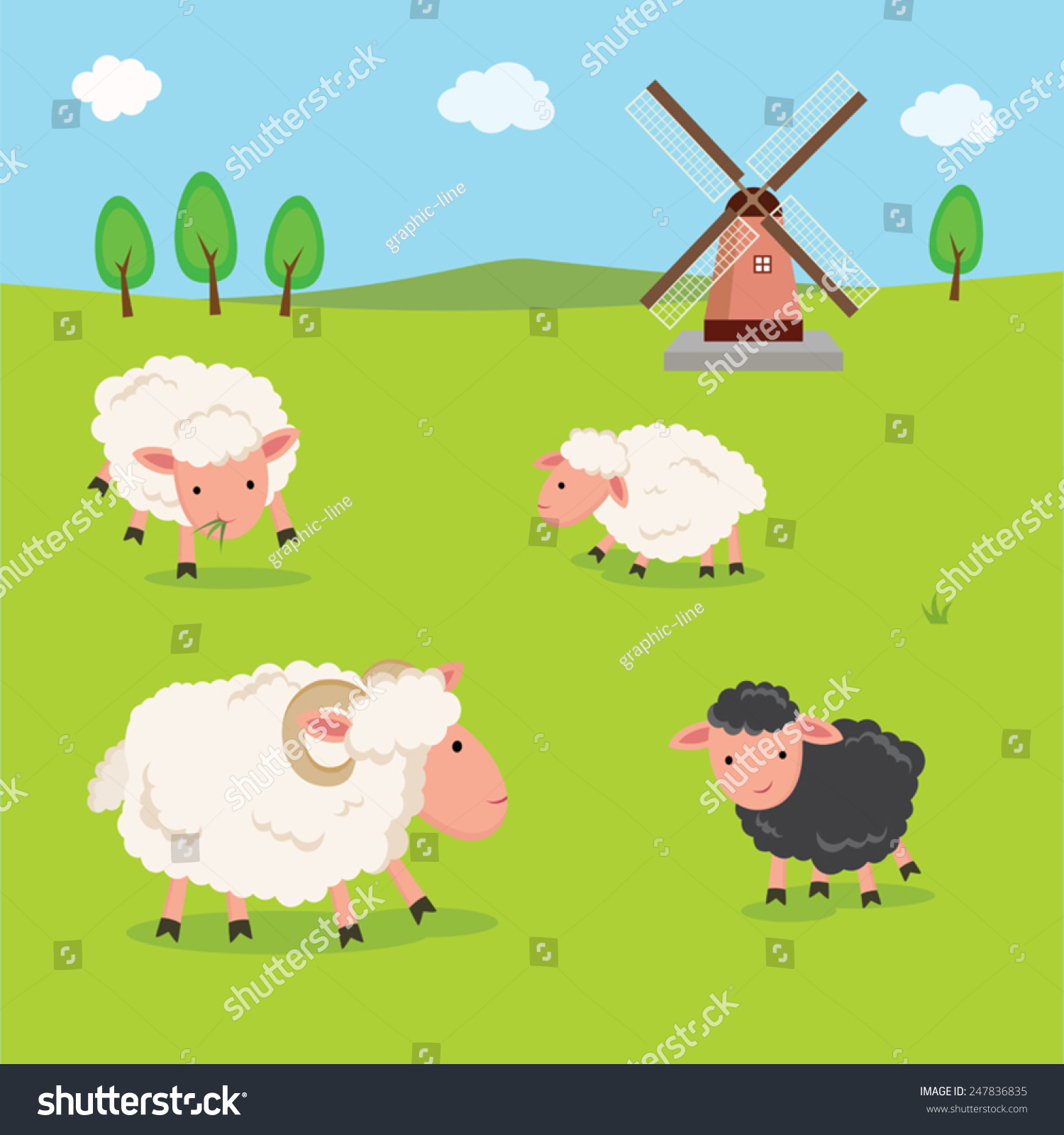 Farm Sheep Windmill Stock Vector (Royalty Free) 247836835