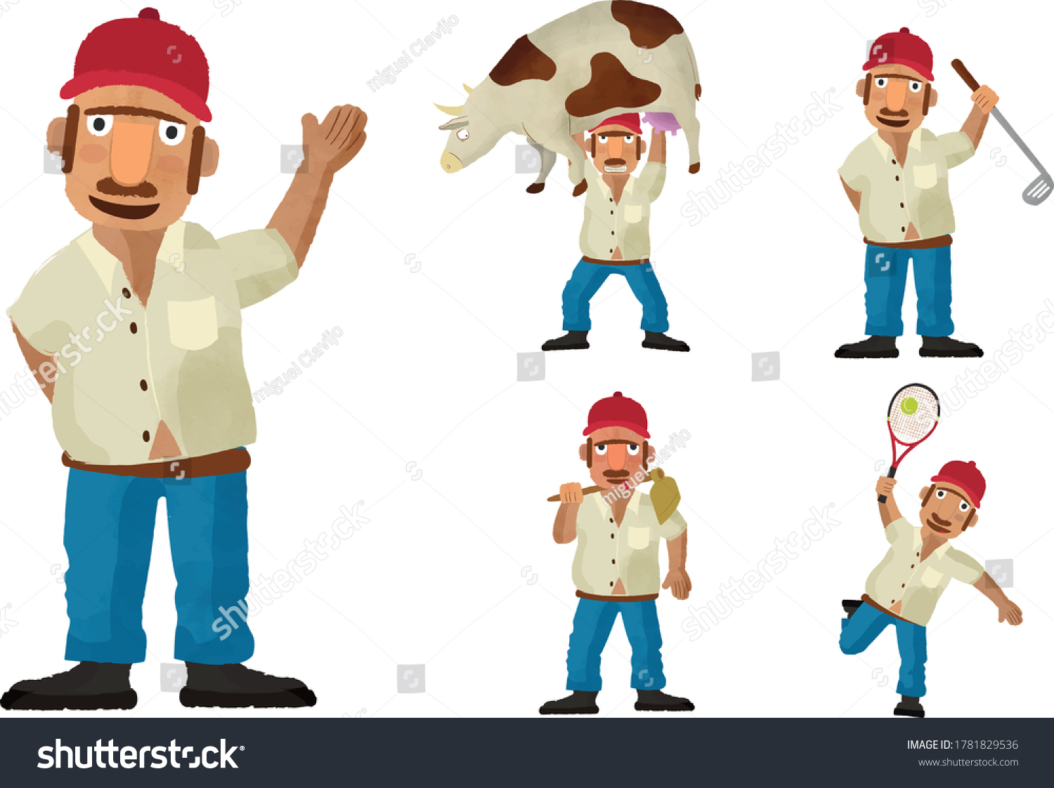 Farmer Character Doing Various Activities Stock Vector (Royalty Free ...