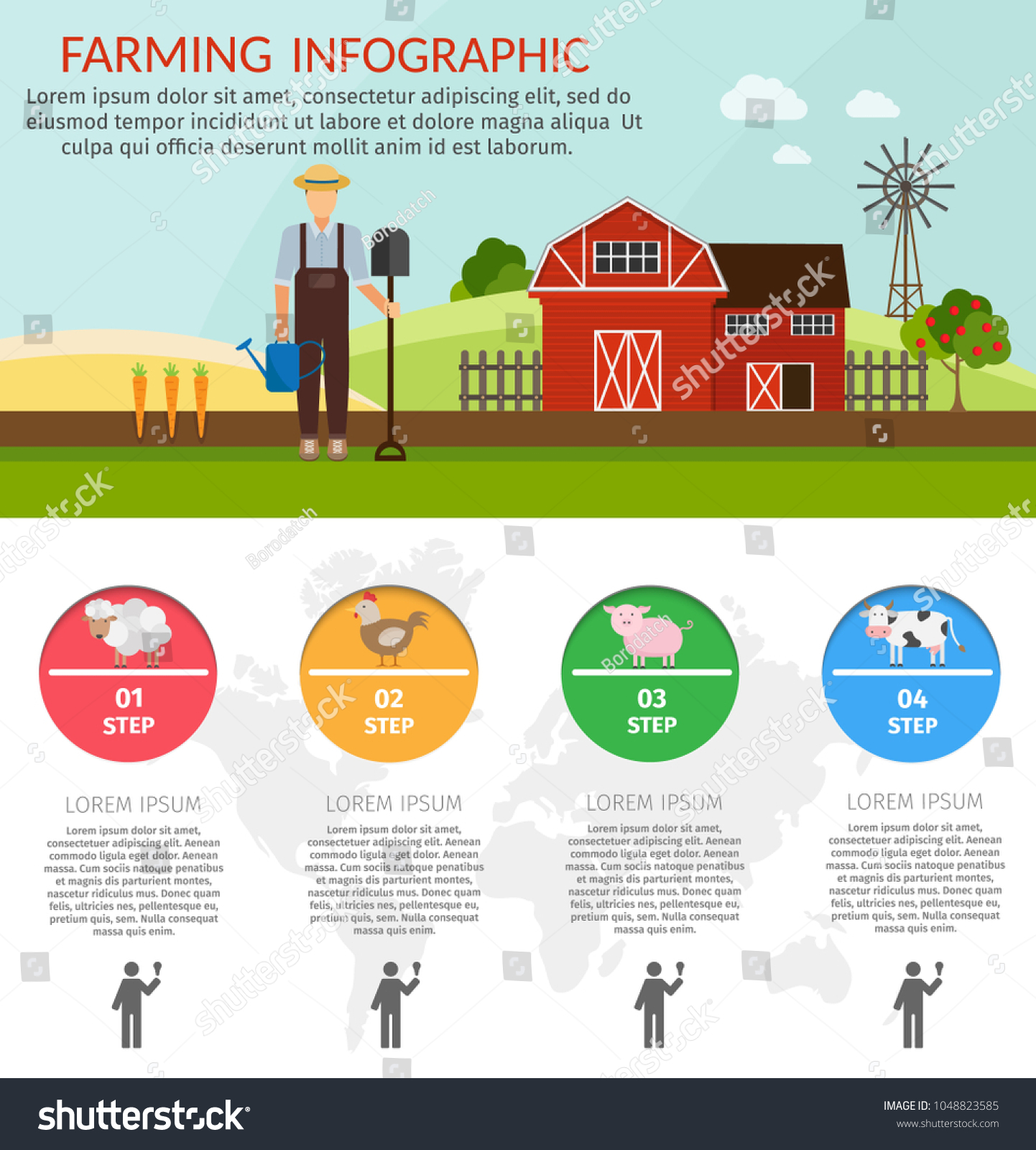 Farming Cartoon Infographic Vector Set Elements: เวกเตอร์สต็อก (ปลอดค่า ...