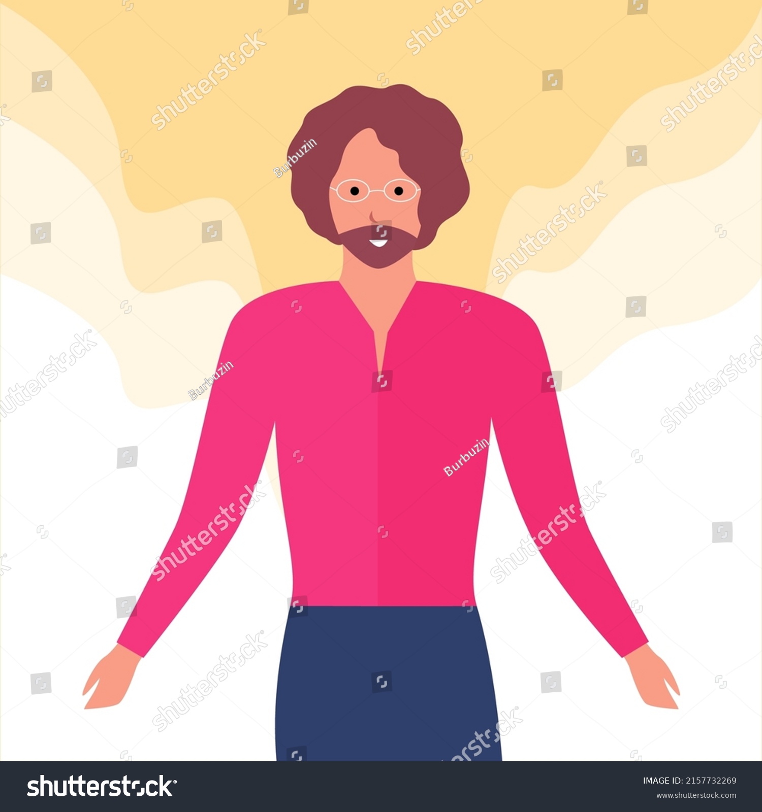 Fashionable Bearded Man Glasses Flat Vector Stock Vector Royalty Free