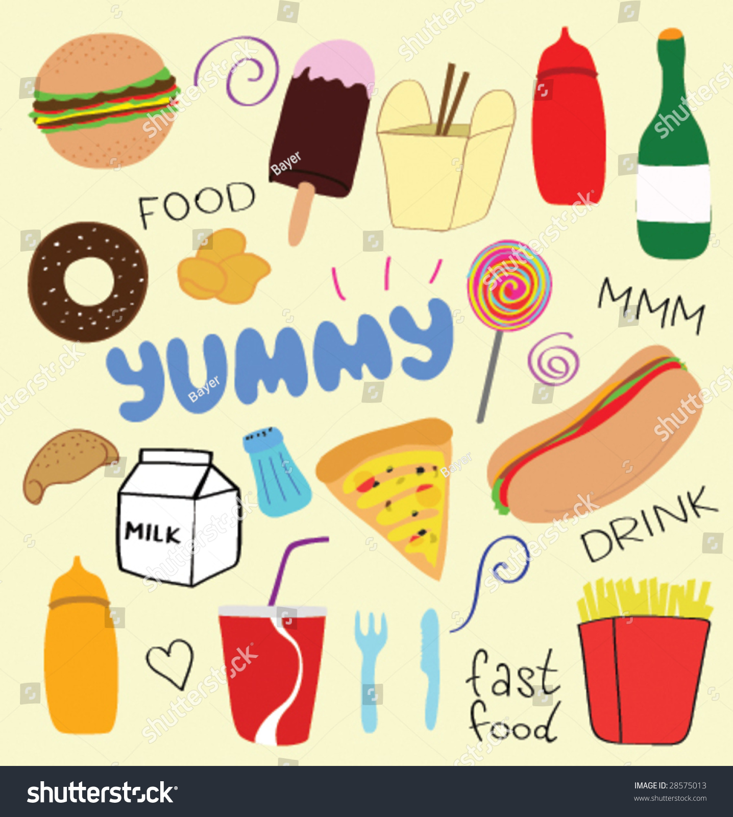 Fast Food Doodles Stock Vector Illustration 28575013 : Shutterstock
