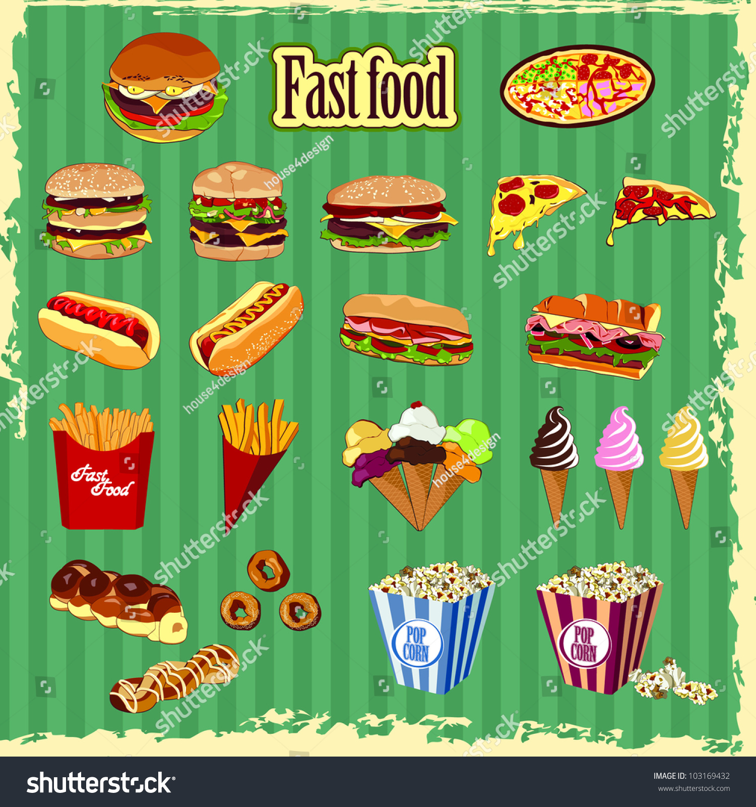 Fast Food Elements Labels Stock Vector (Royalty Free) 103169432
