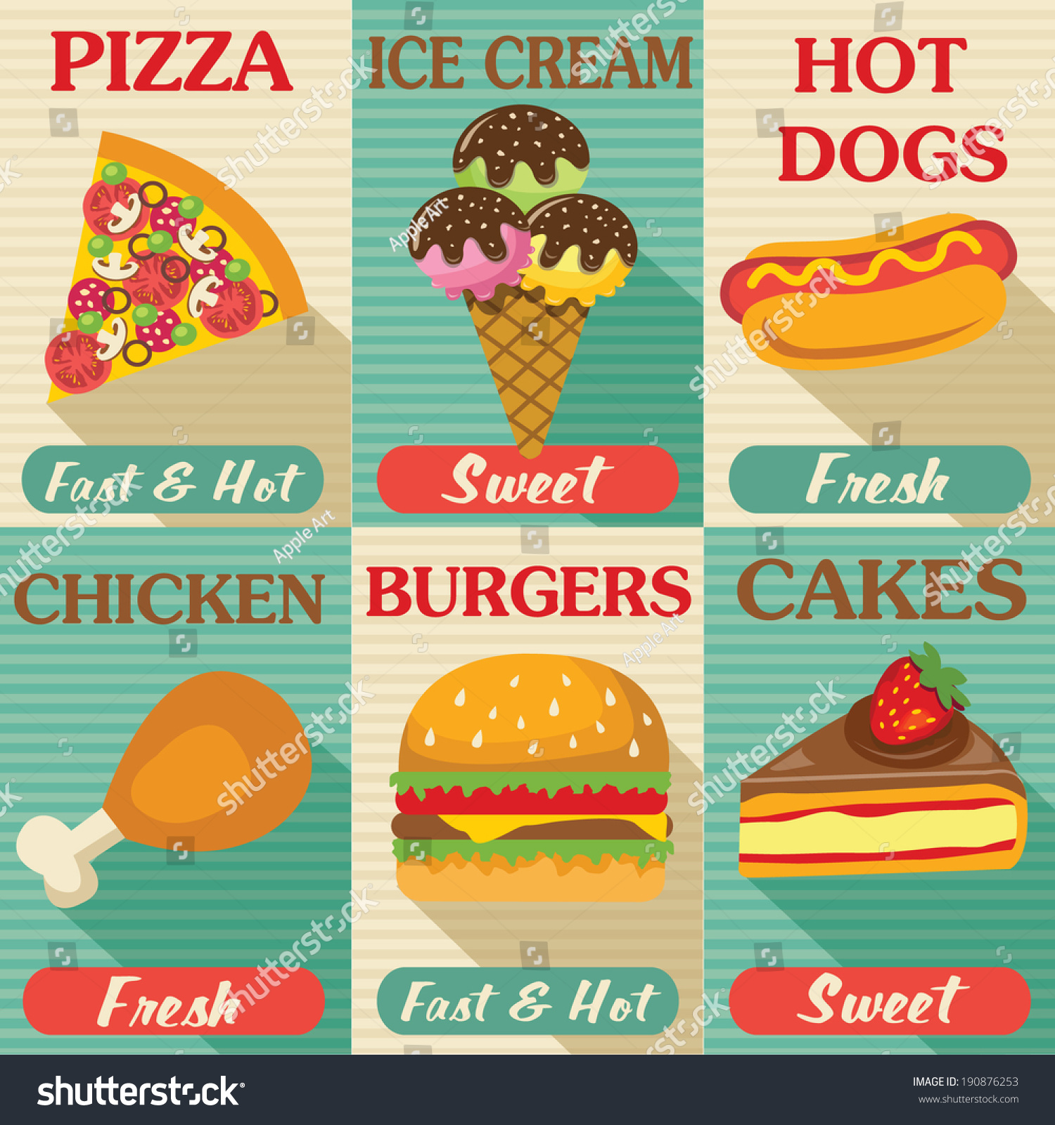 Afiches de comida rápida con diseño: vector de stock (libre de regalías ...