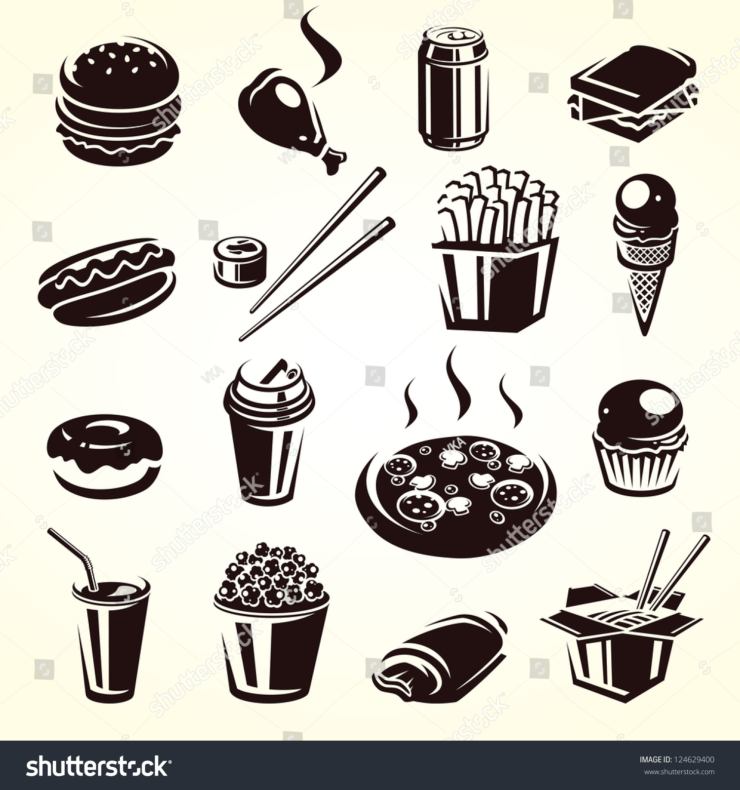 Fast Food Set Vector Stock Vector (Royalty Free) 124629400