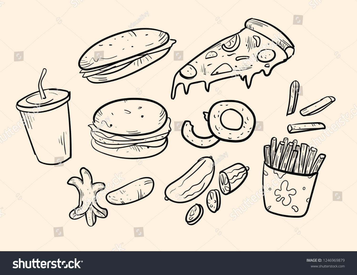 Fast Food Vector Drawing Stock Vector (Royalty Free) 1246969879 ...