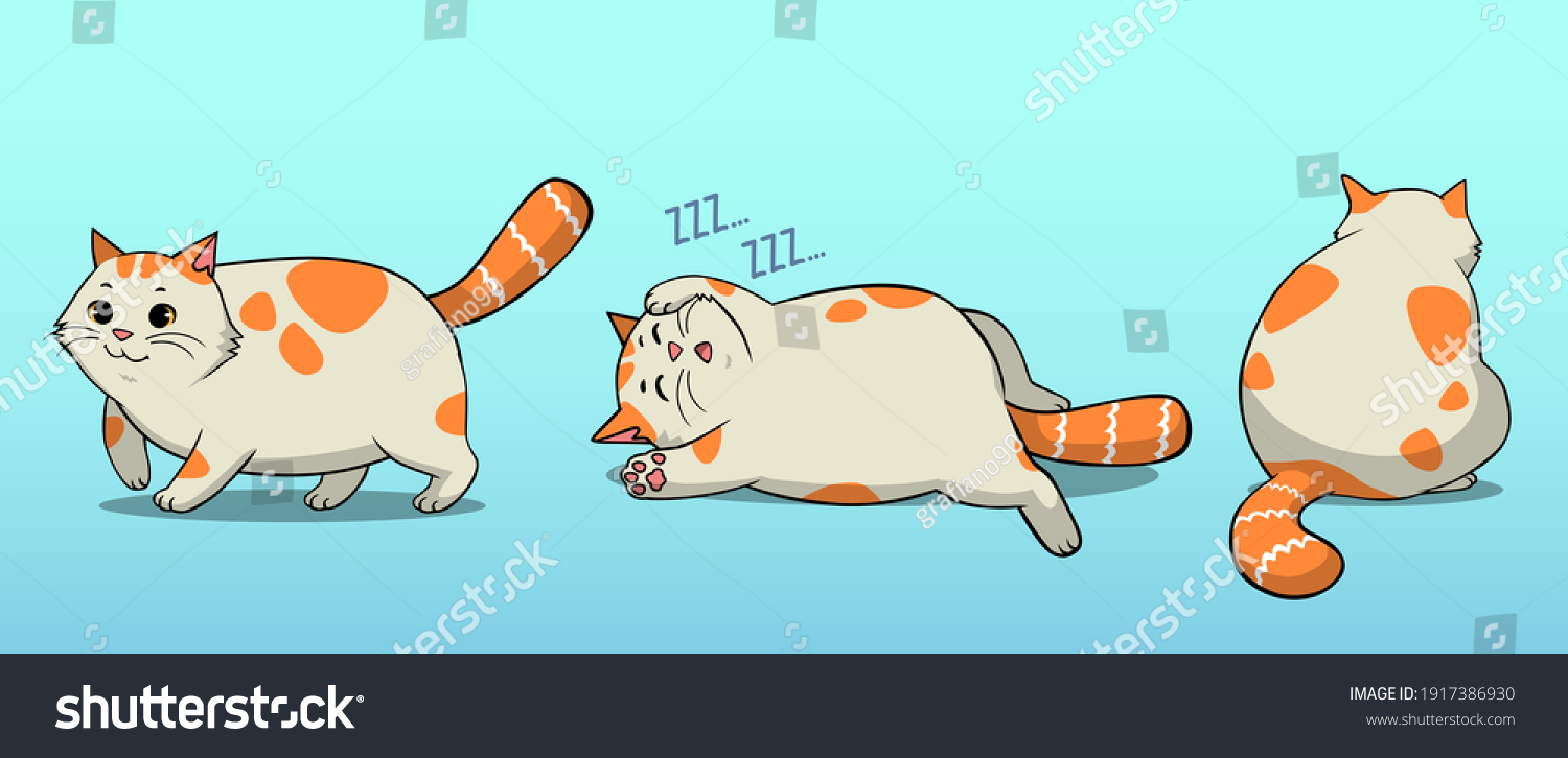 Fat Cat Pose Bundle Walking Sleeping Stock Vector (Royalty Free) 1917386930