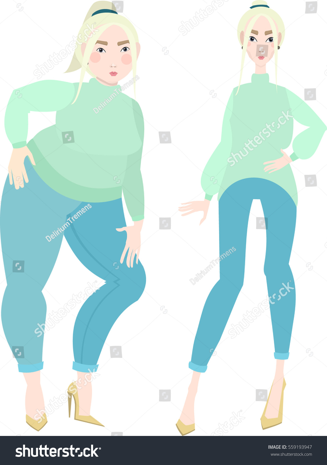 Fat Slim Girl Vector Stock Vector (Royalty Free) 559193947