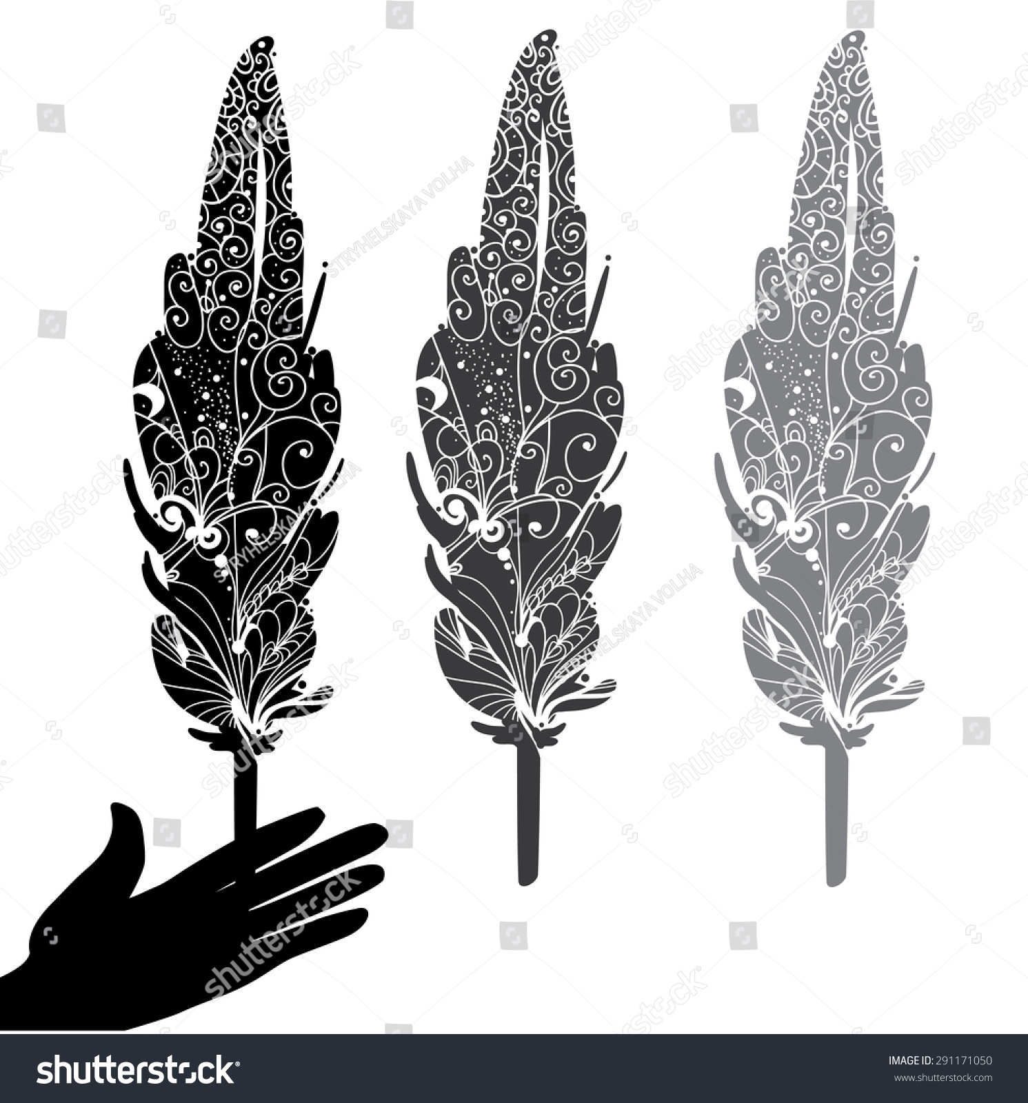 Feather Hand Silhouette Vector 스톡 벡터(로열티 프리) 291171050 | Shutterstock
