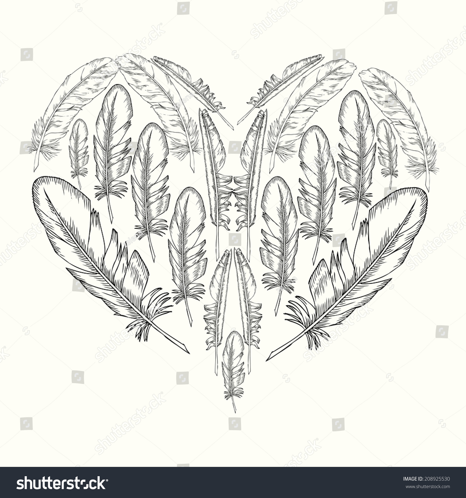 Feather Heart Template Stock Vector (Royalty Free) 208925530 | Shutterstock