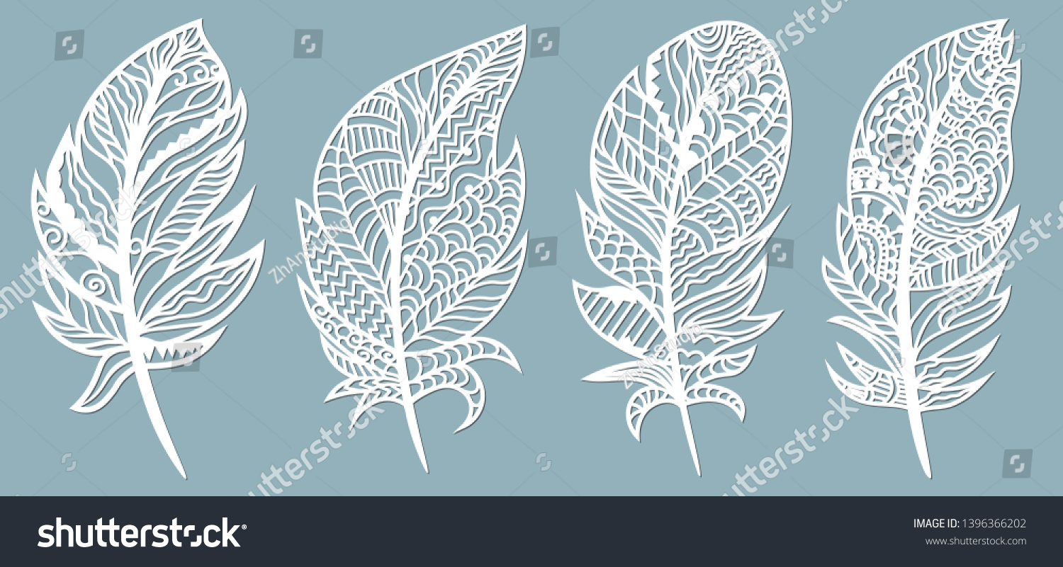 Feather Laser Cut Template Laser Cutting Stock Vector (Royalty Free ...