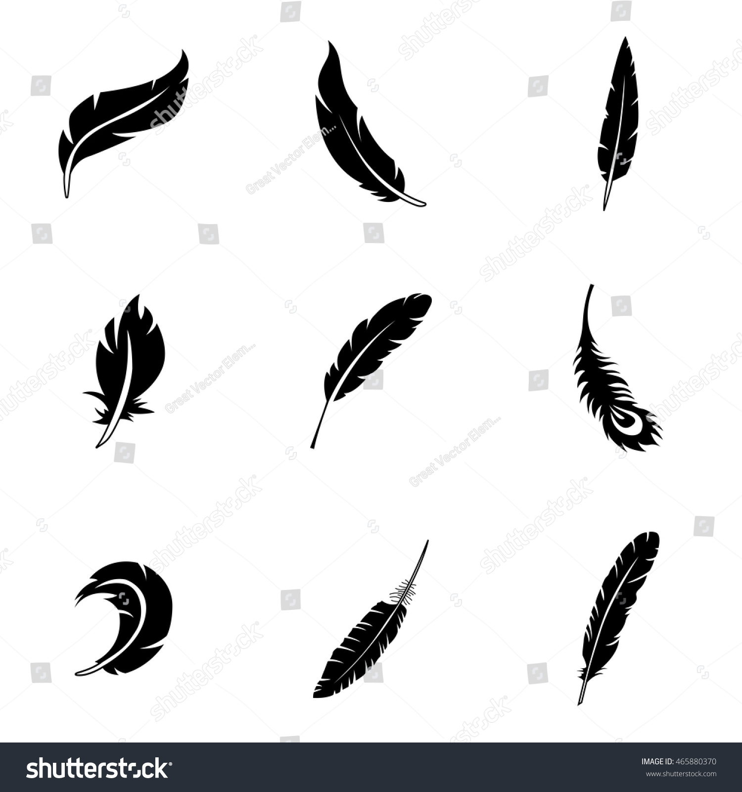 Vektor Stok Feather Vector Set Simple Feather Shape (Tanpa Royalti ...