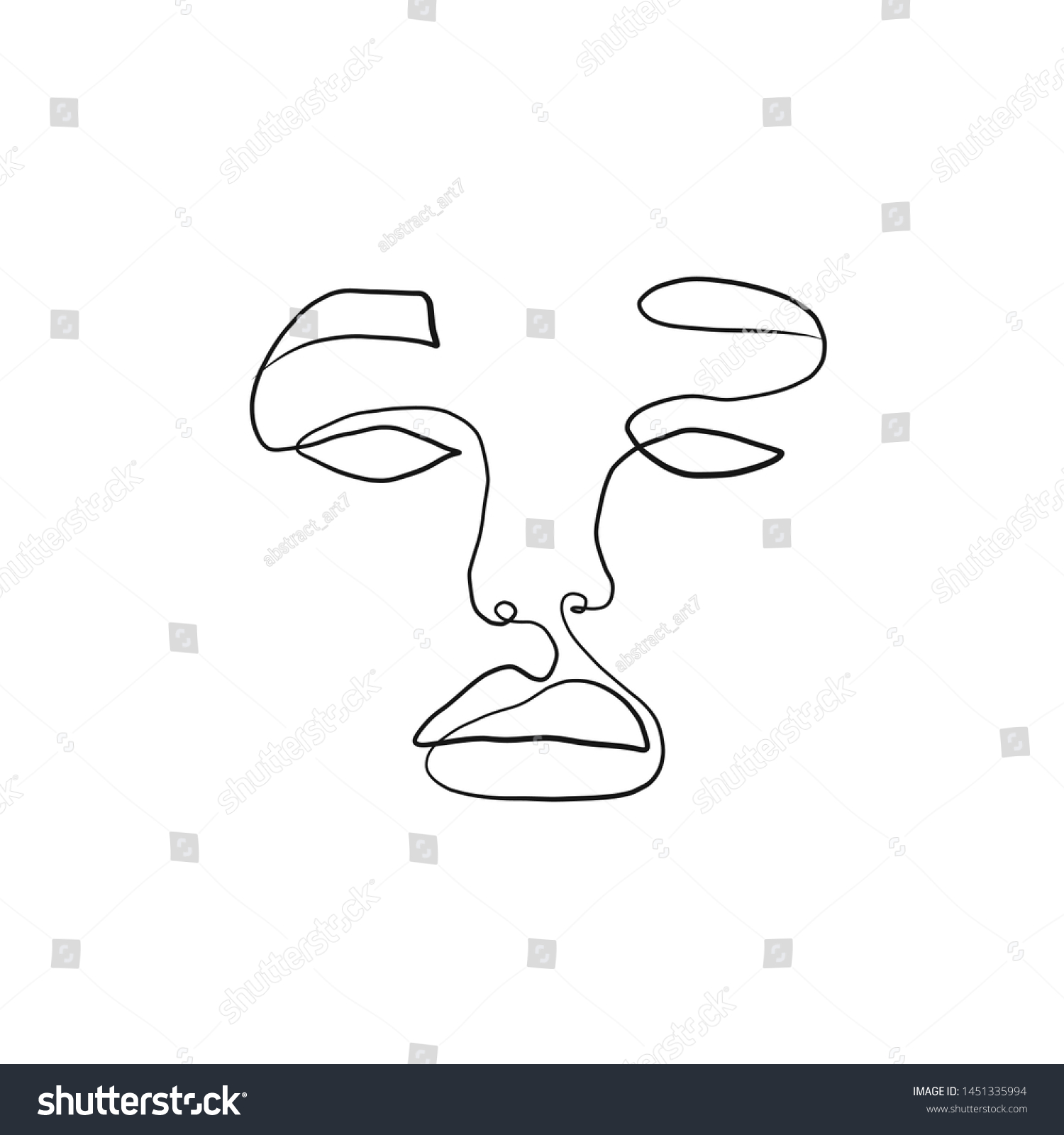 Female Face Pattern One Black Continuous Stock Vector (Royalty Free ...