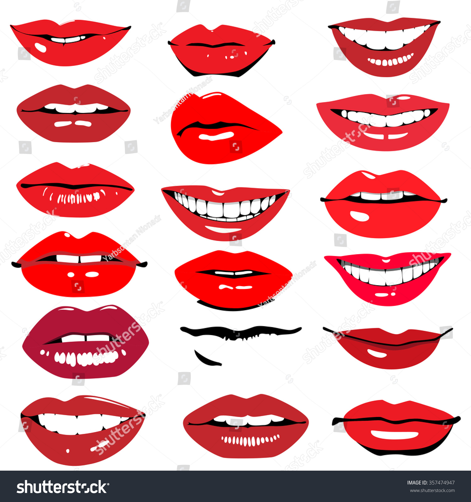 Female Lips Teeth Smile Set Stock Vector 357474947 - Shutterstock