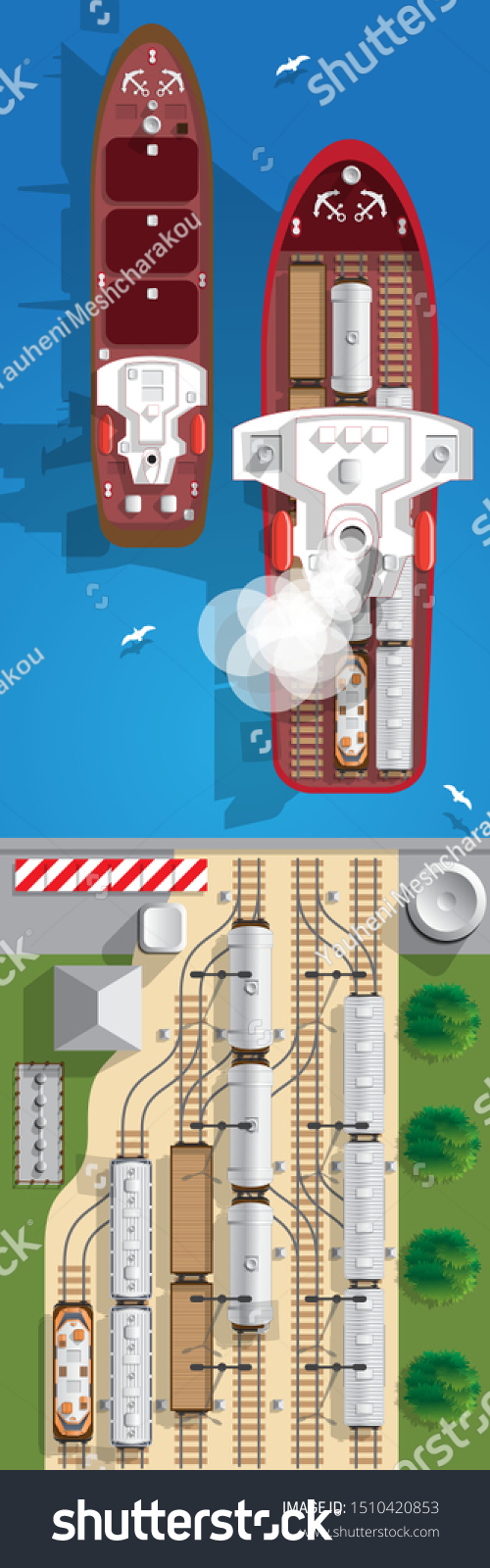 Ferry View Above Vector Illustration: vector de stock (libre de ...