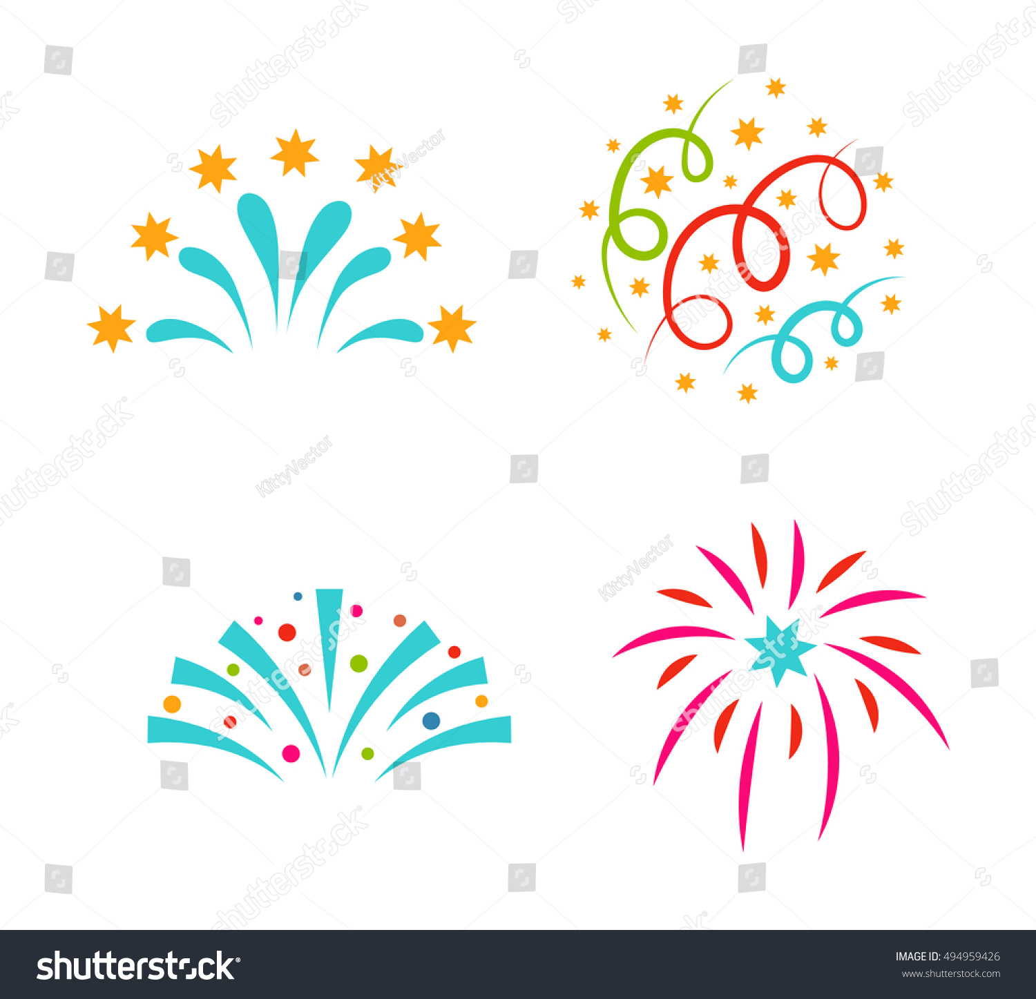Festive Firework Bursting Shape Firework Pictograms Stock Vector ...
