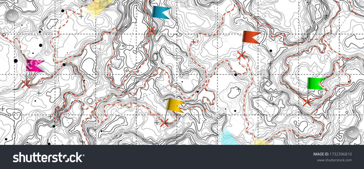 Fictional Topographic Map Pins Paths Lined Stock Vector (Royalty Free ...