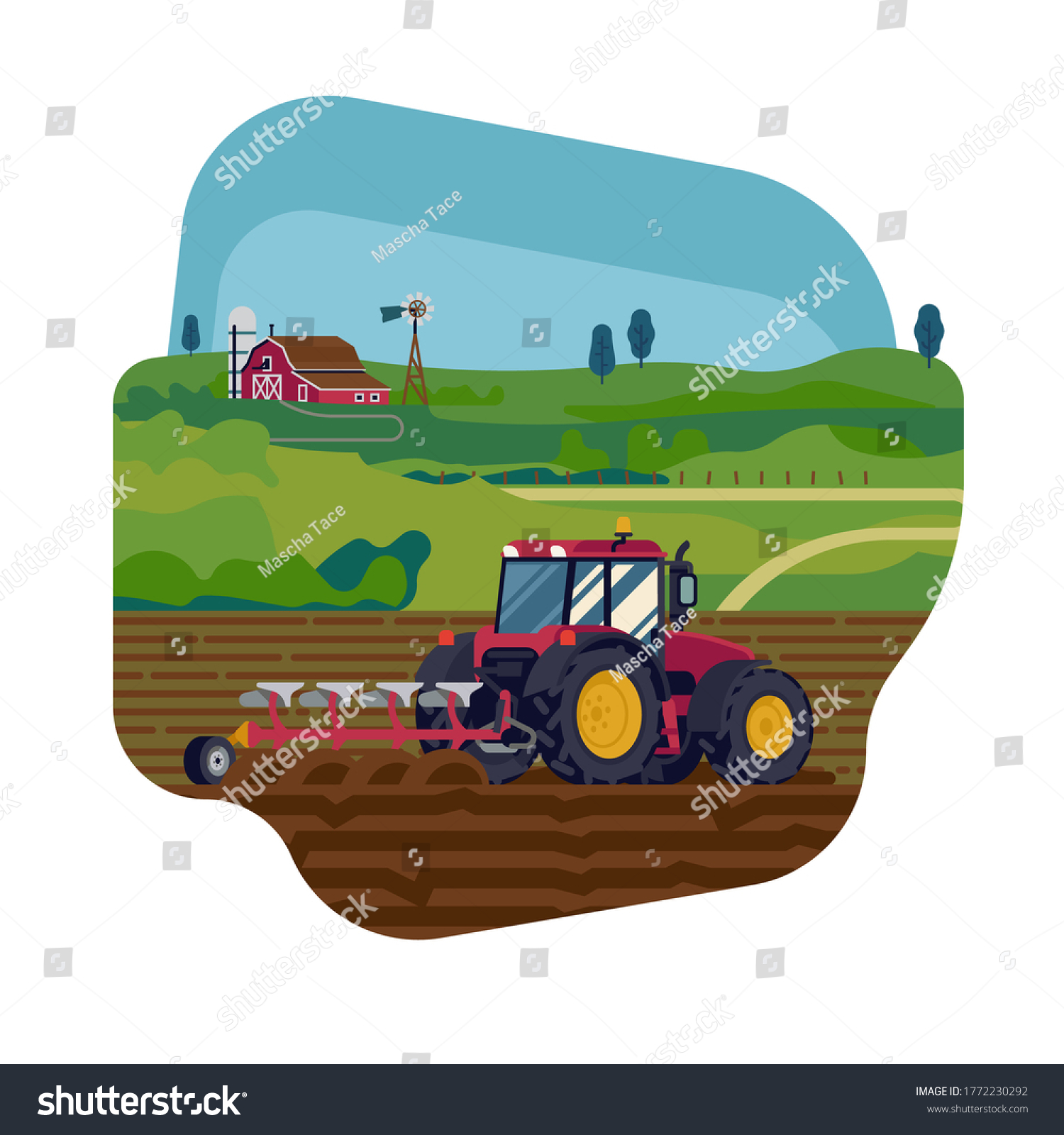 Field Soil Ploughing Process Vector Flat: เวกเตอร์สต็อก (ปลอดค่า ...