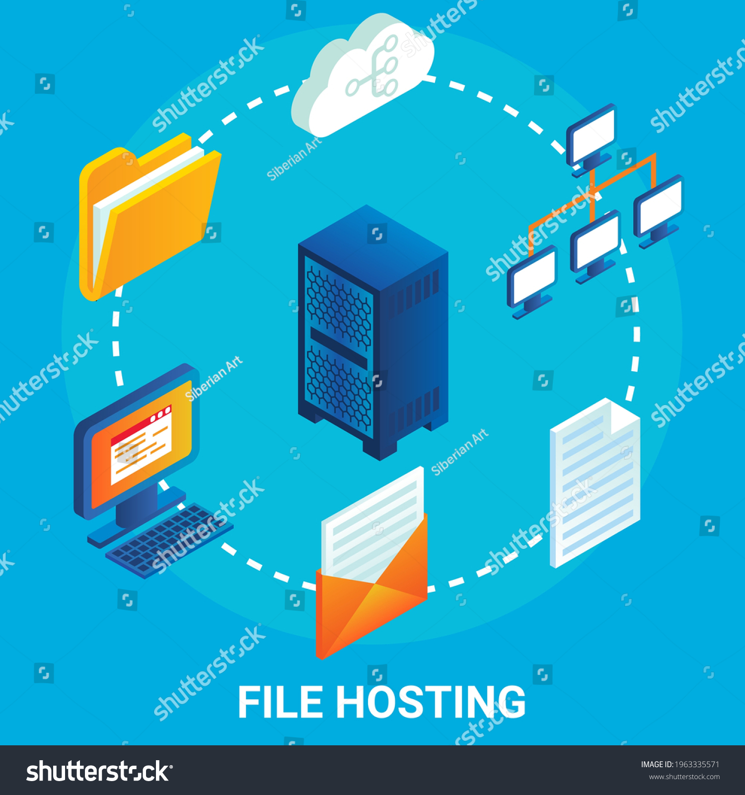 File Hosting Flowchart Vector Illustration Isometric Stock Vector
