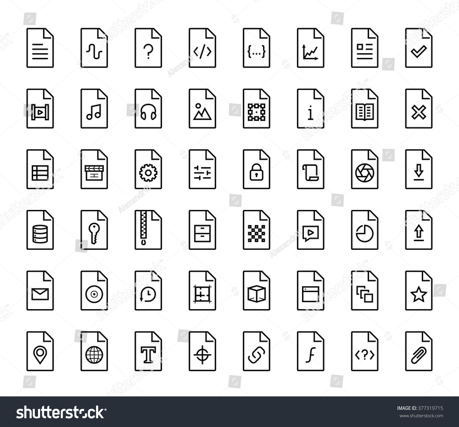 File Types Vector Icon Set Thin Stock Vector (Royalty Free) 377319715 ...