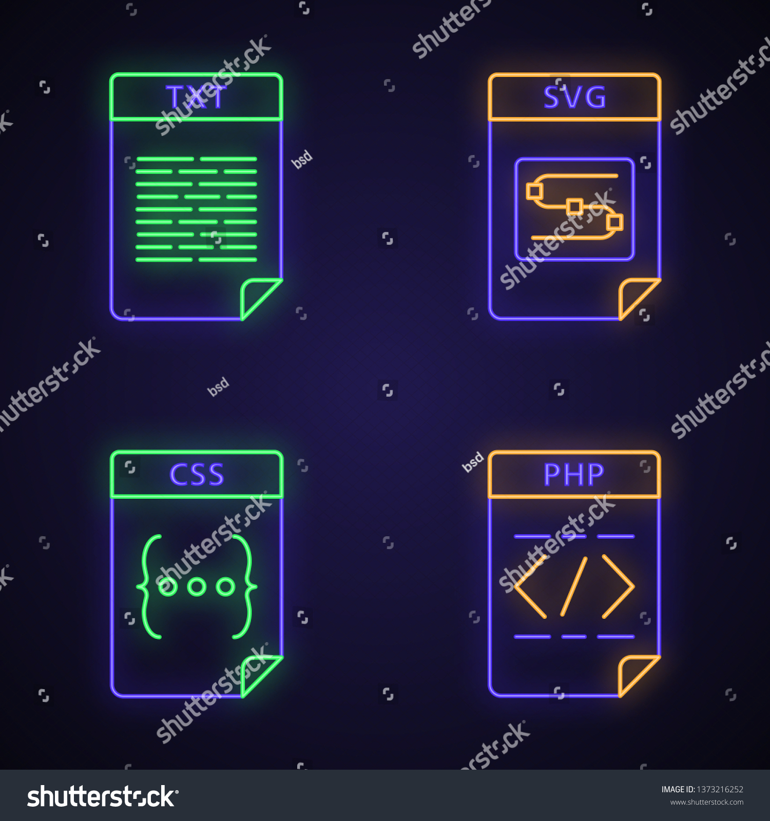 Files Format Neon Light Icons Set Vector De Stock Libre De Regalías 1373216252 Shutterstock