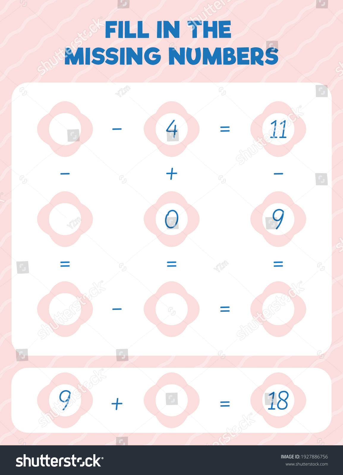 Fill Missing Numbers Printable Maths Worksheet Stock Vector (Royalty ...