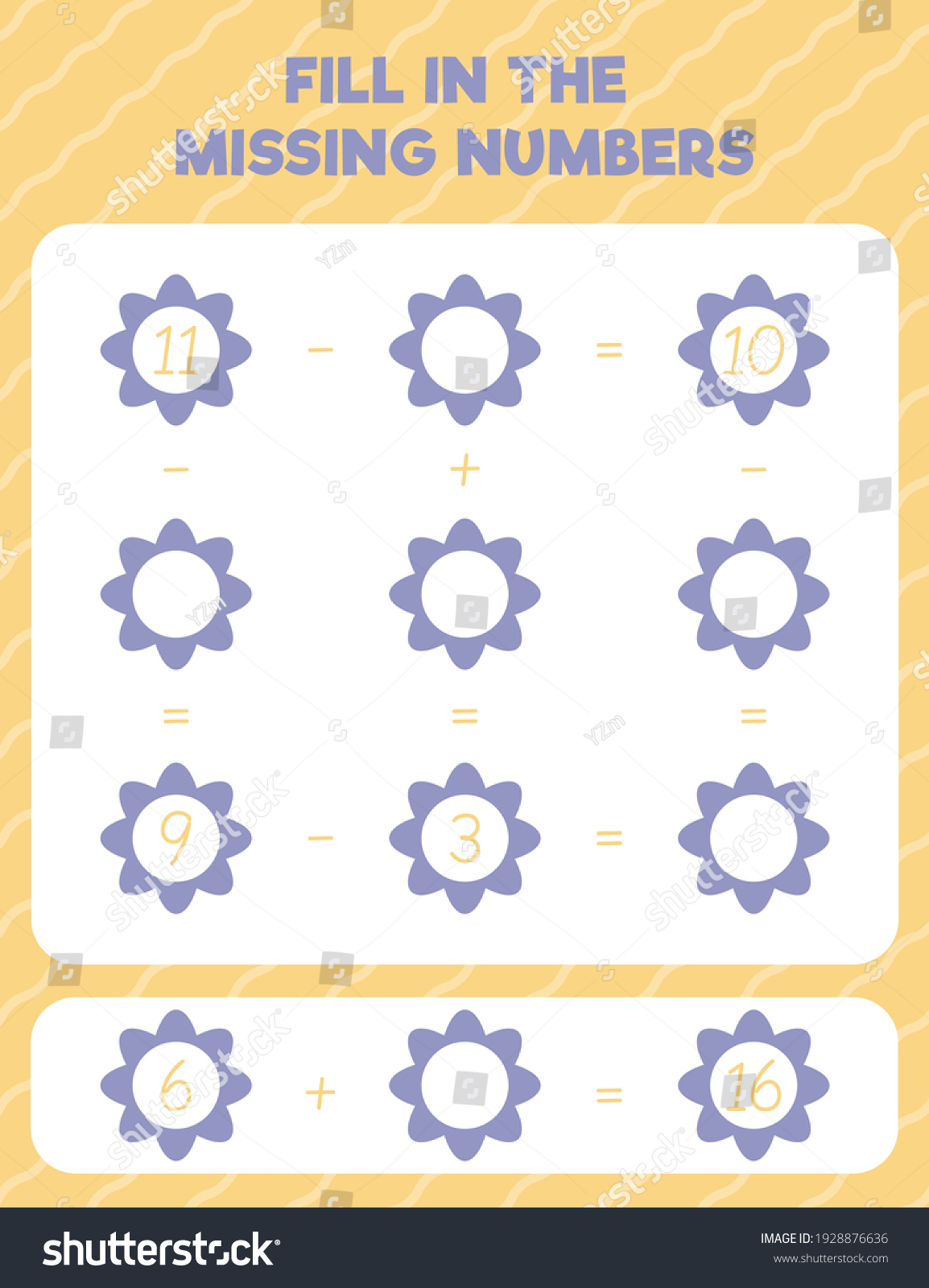 Fill Missing Numbers Printable Maths Worksheet Stock Vector (Royalty ...