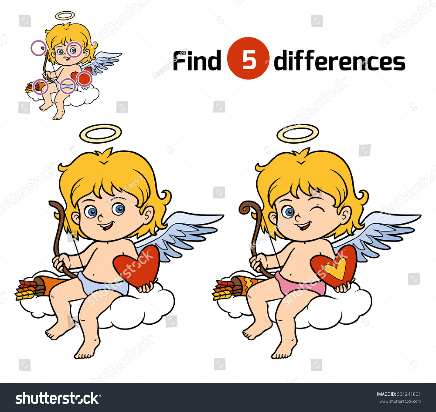 Find Differences Education Game Children Angel Stock Vector (Royalty ...