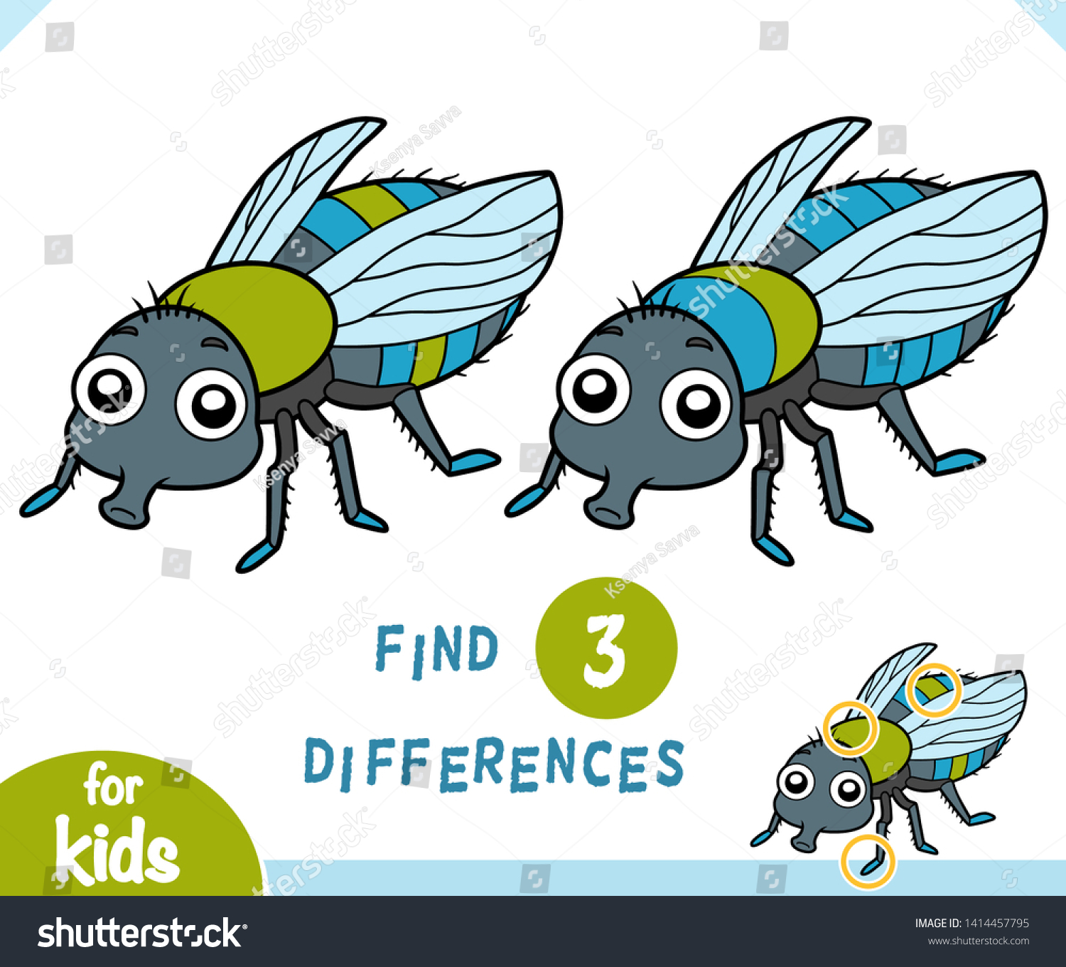 Vektor Stok Find Differences Educational Game Children Fly (Tanpa ...