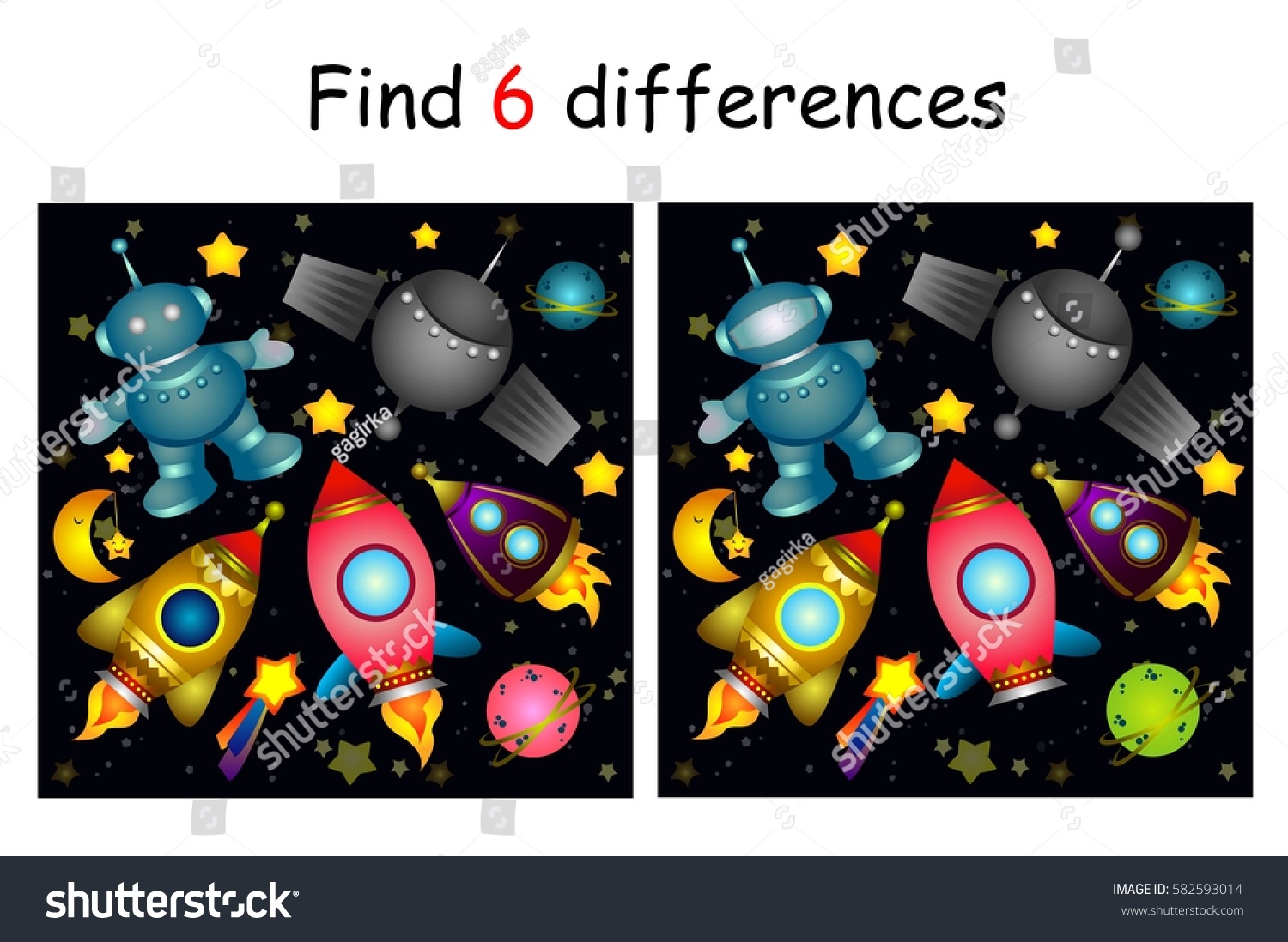 Find Differences Game Children Space World Stock Vector (Royalty Free ...