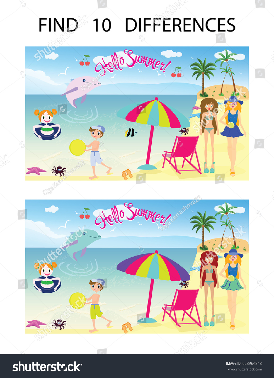 Find Ten Differences Printable Game Vector 스톡 벡터(로열티 프리) 623964848 ...