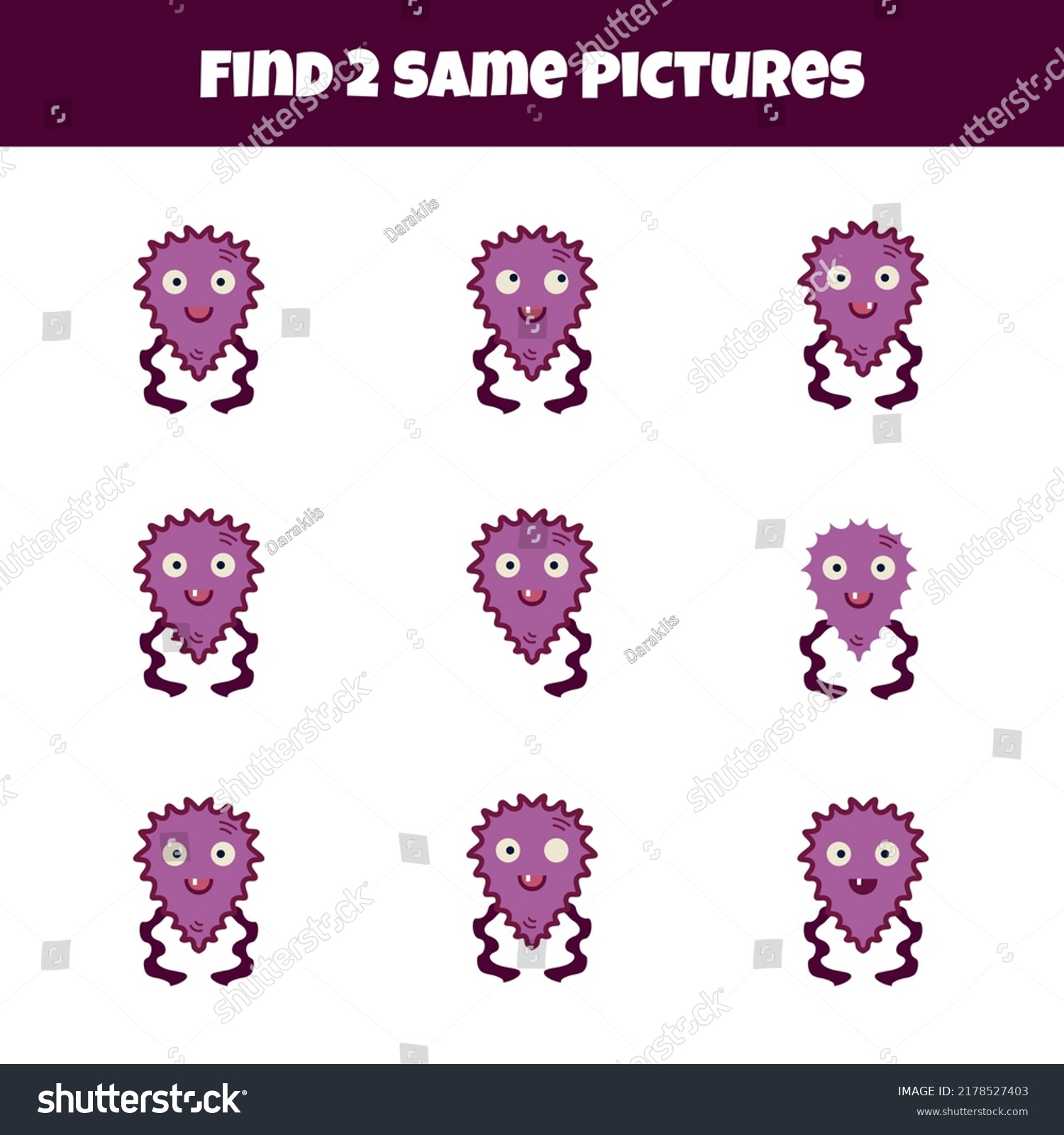 Find Two Same Pictures Drawing Vector Stock Vector (Royalty Free ...
