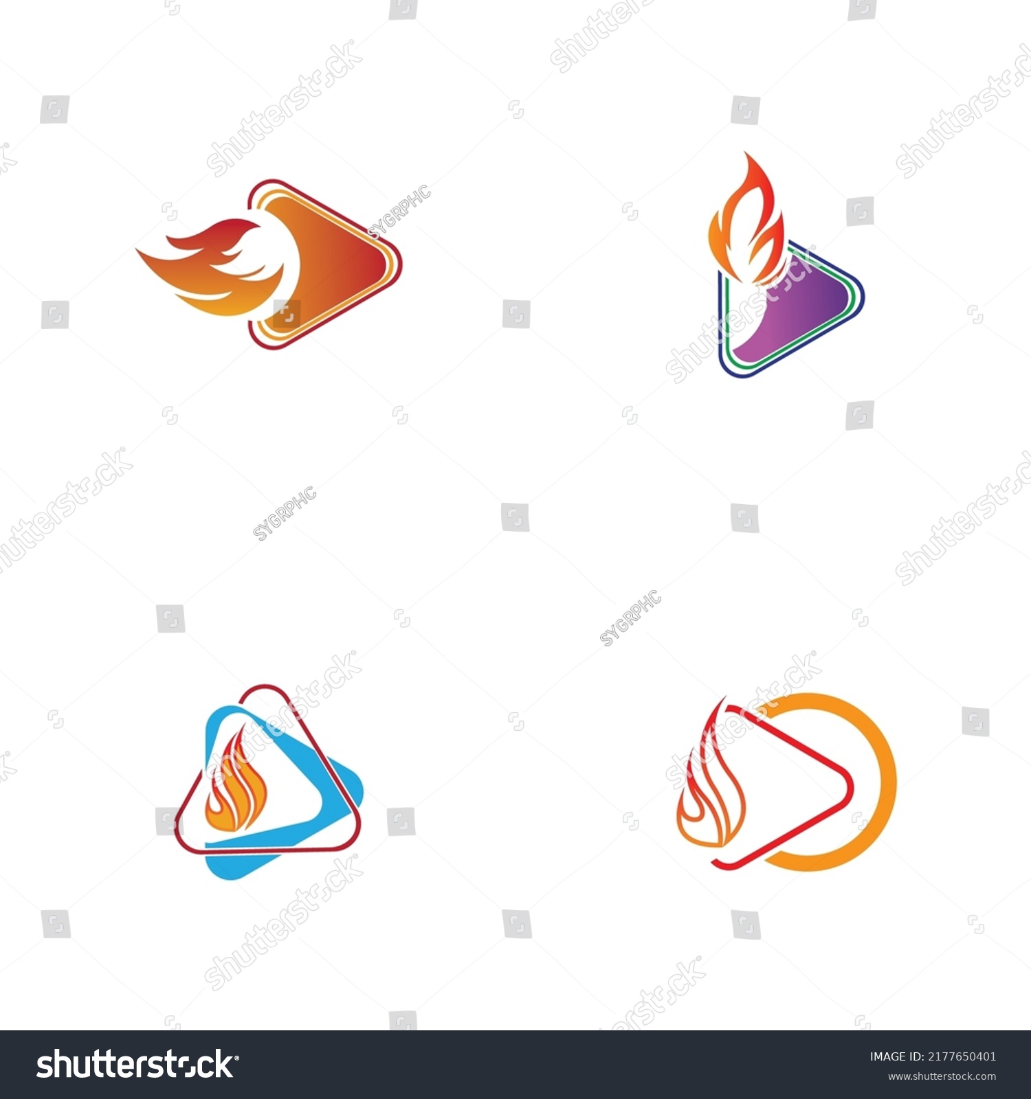 Fire Play Button Logo Set Design Stock Vector (Royalty Free) 2177650401 ...