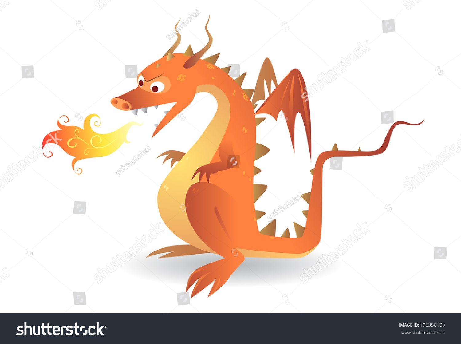 Fire Breathing Dragoncartoon Vector Stock Vector 195358100 - Shutterstock