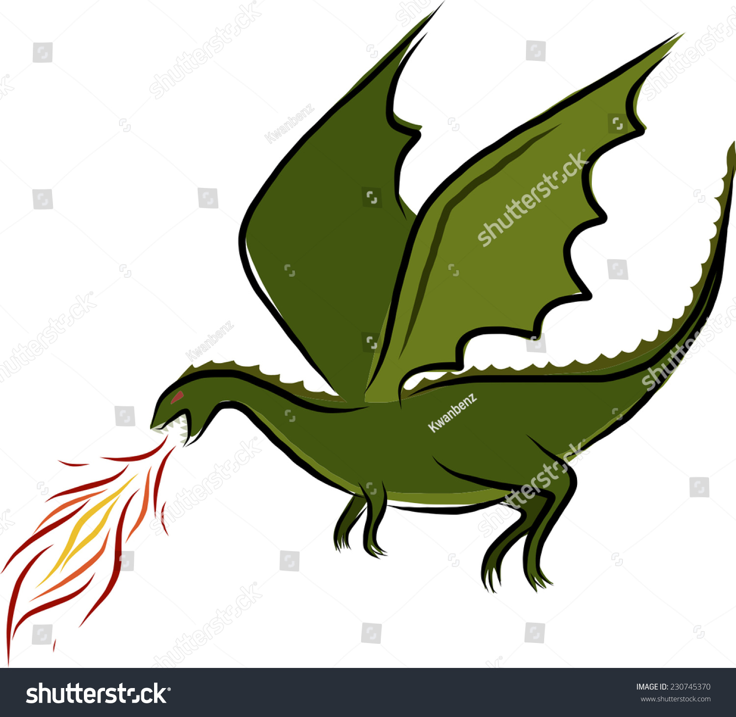 Fire Breathing Green Dragon Stock Vector (Royalty Free) 230745370 ...