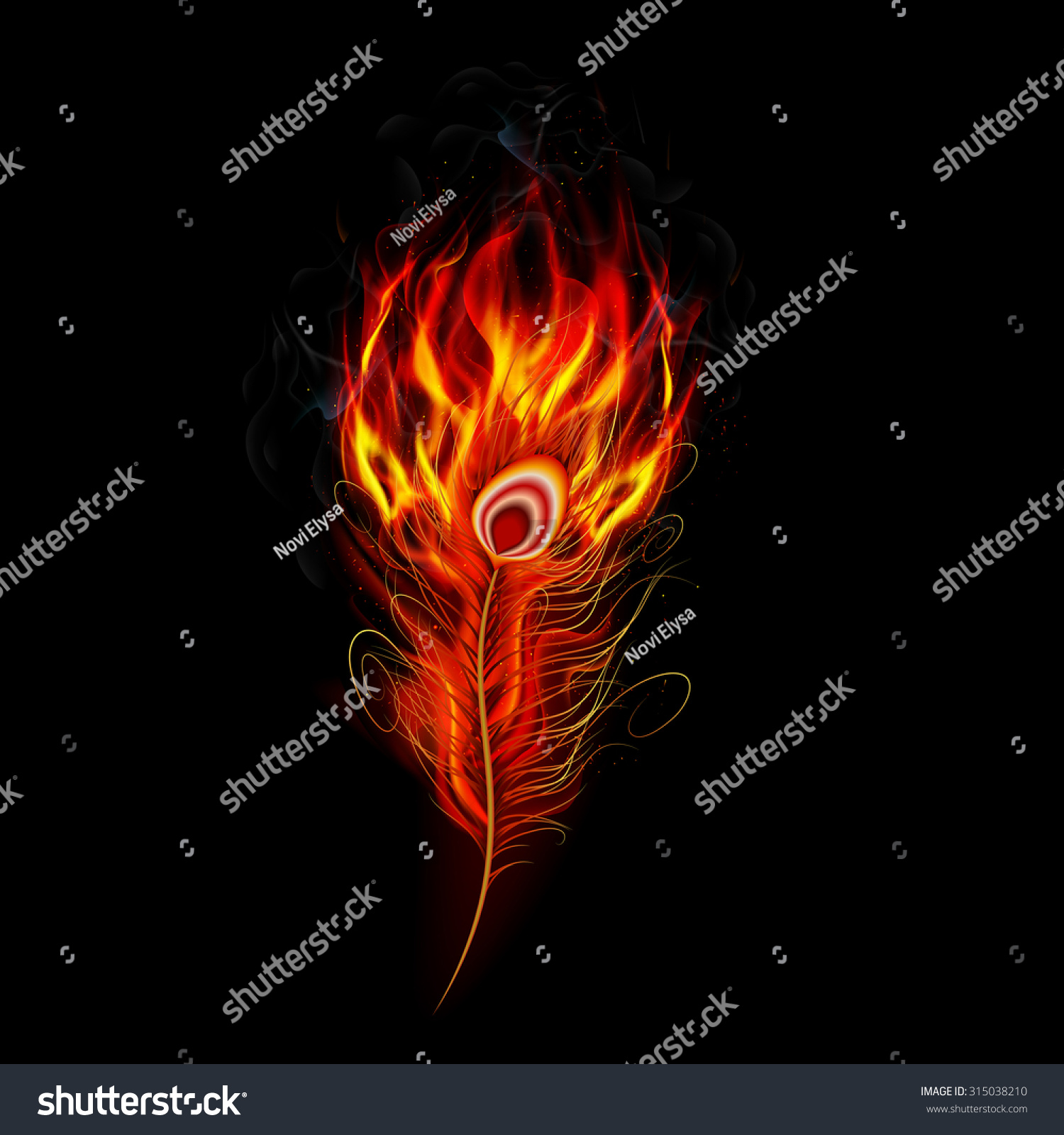 Fire Burning Peacock Feather Black Background Stock Vector (Royalty ...
