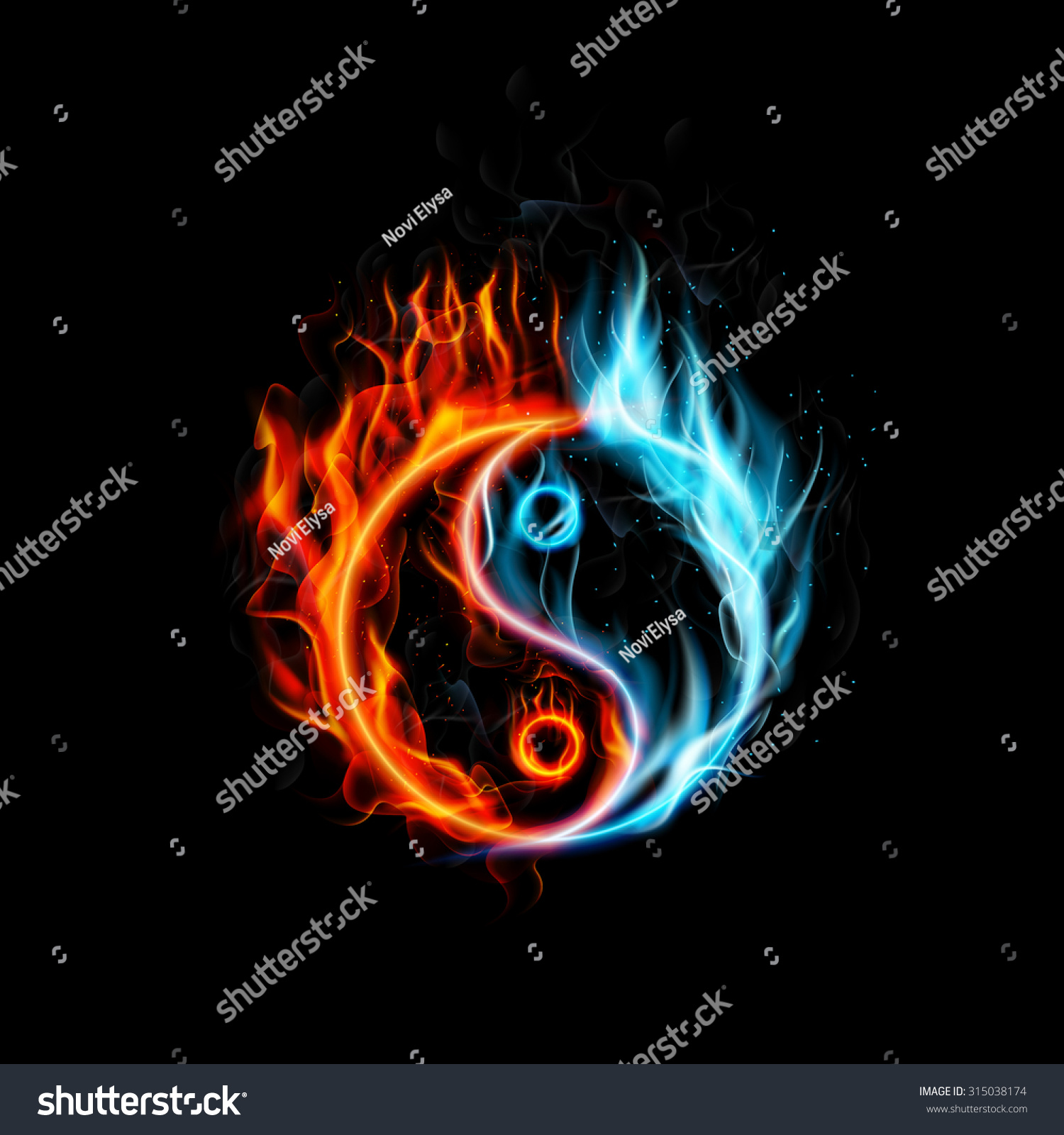 Fire Burning Yin Yang Black Background Stock Vector (Royalty Free ...
